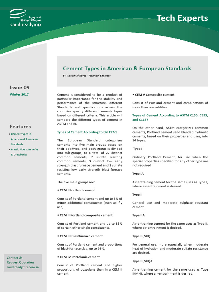 Cement Types in American & European Standards | PDF