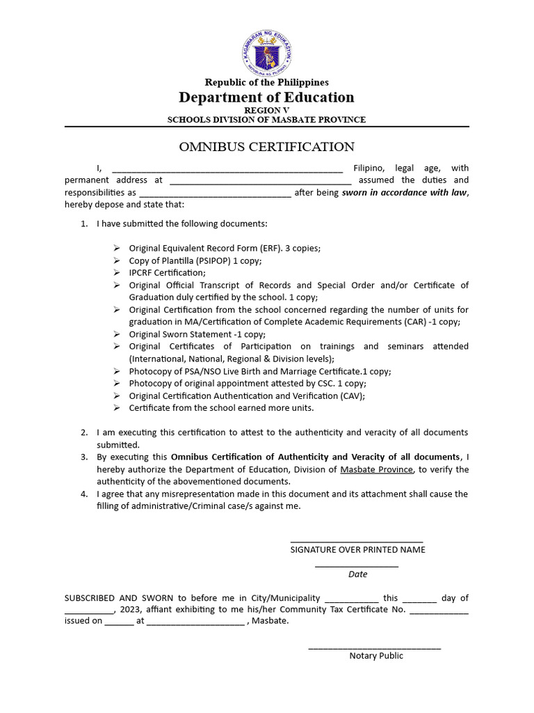 Omnibus Certification ERF | PDF | Authentication | Government