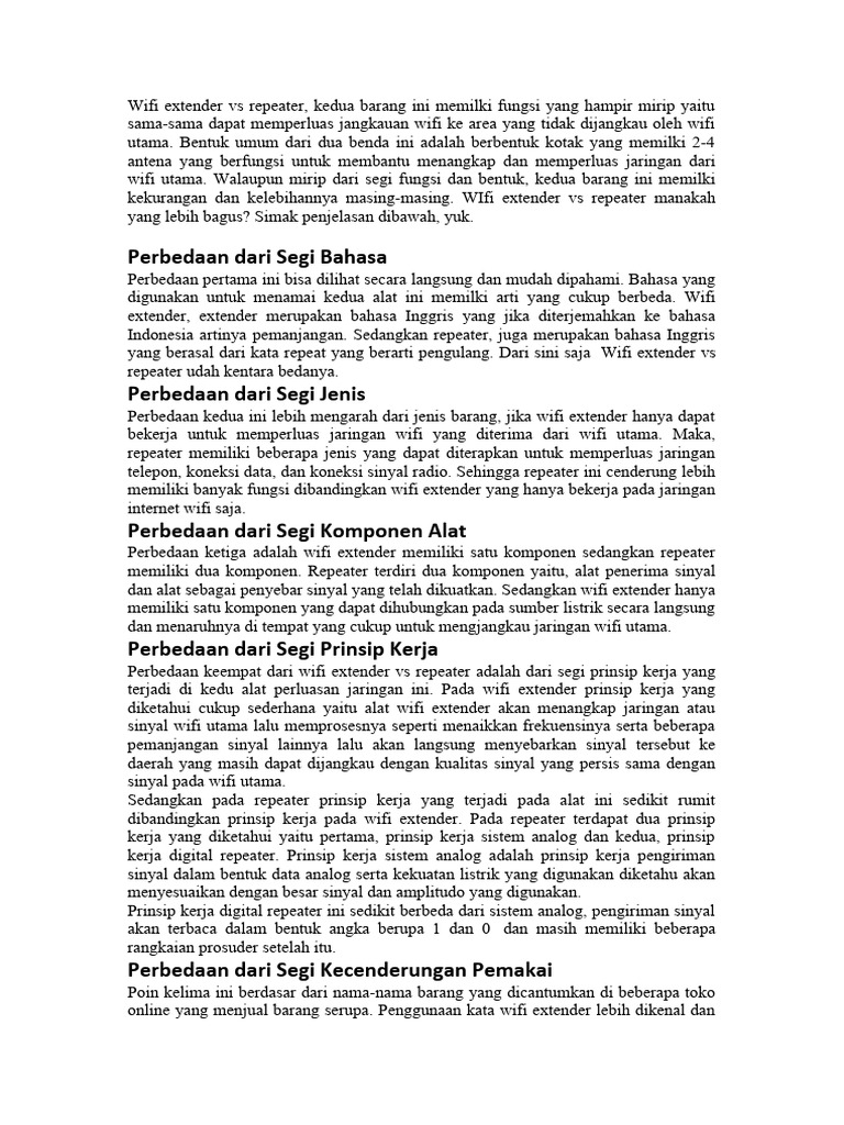 Perbandingan Wifi Extender dan Repeater | PDF | Teknologi & Rekayasa