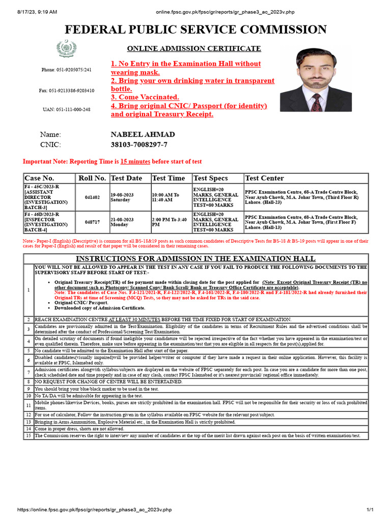 FPSC (Fia Test) | PDF