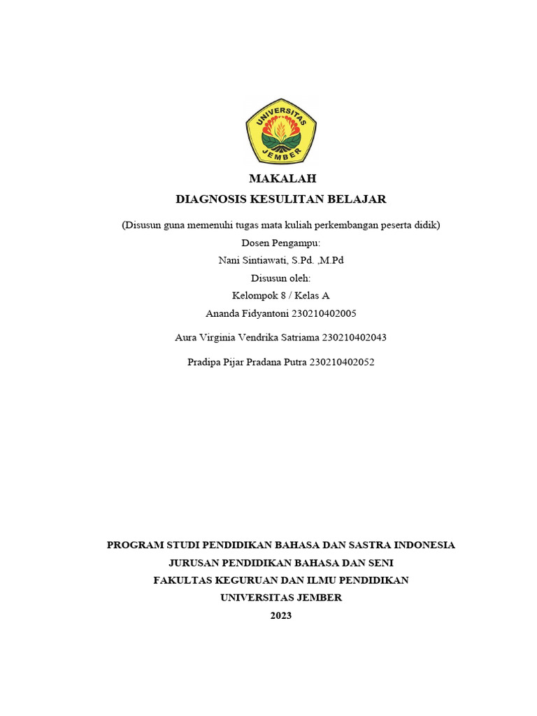 Makalah Diagnosis Kesulitan Belajar | PDF | Karier & Perkembangan