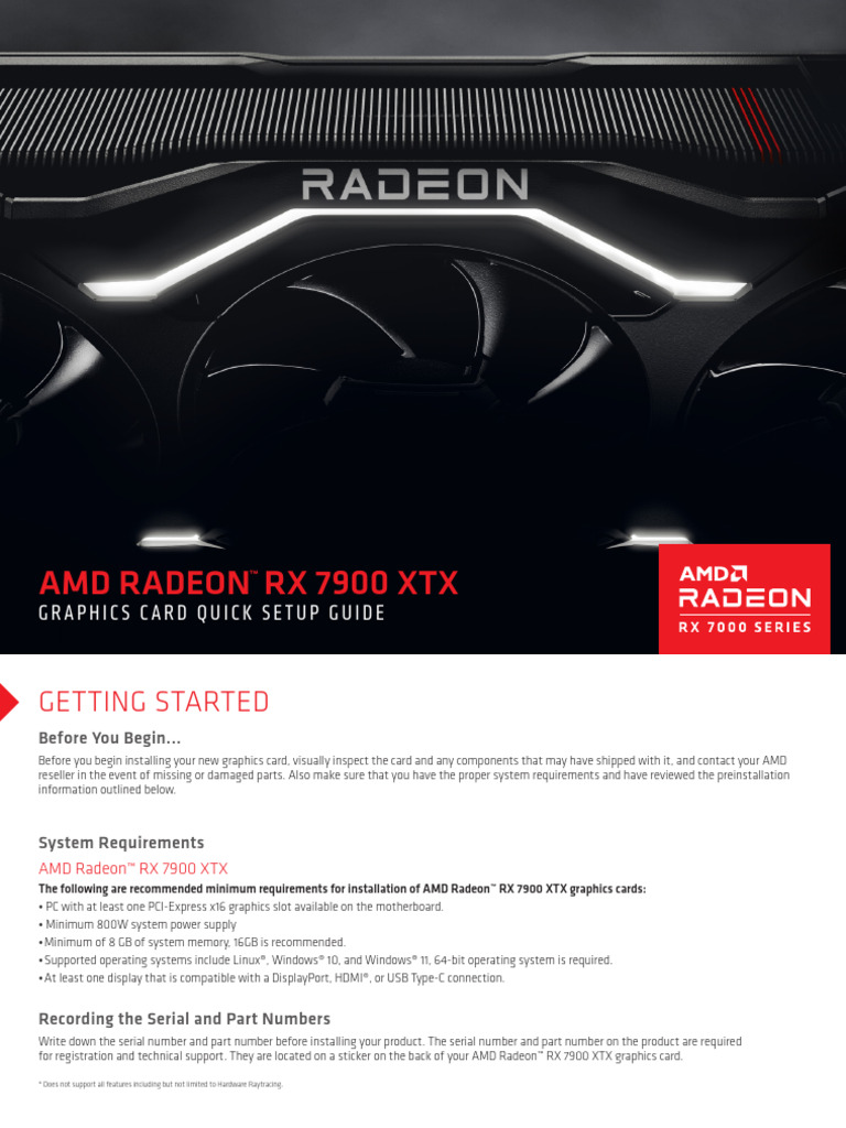 Quick Start Guide Amd Radeon 7900 XTX | PDF | Hdmi | Electromagnetic ...