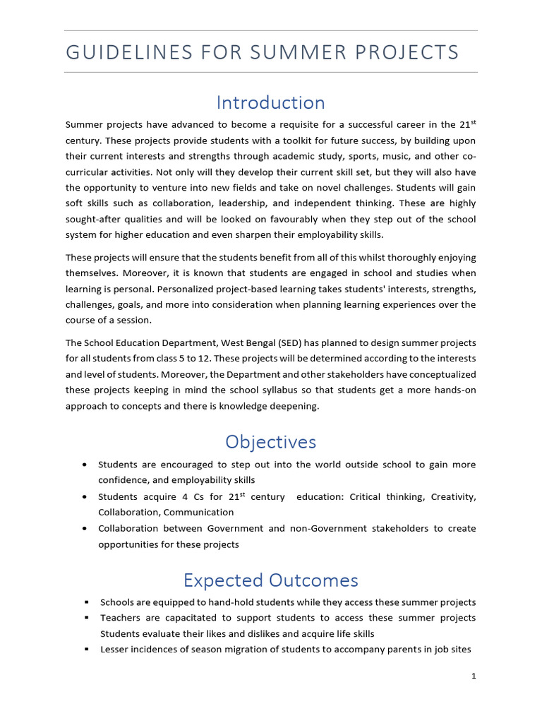 Guidelines For Summer Project - Classes 5-12 - 2023 | PDF | Teachers | Learning