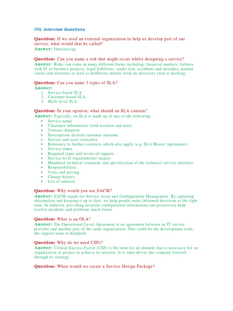 ITIL Interview Questions | PDF | Service Level Agreement | Itil