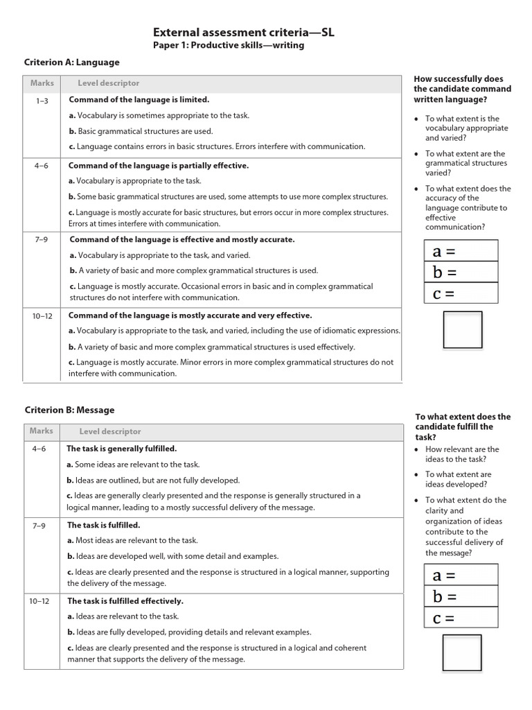 Writing Criteria B SL 2020 | PDF
