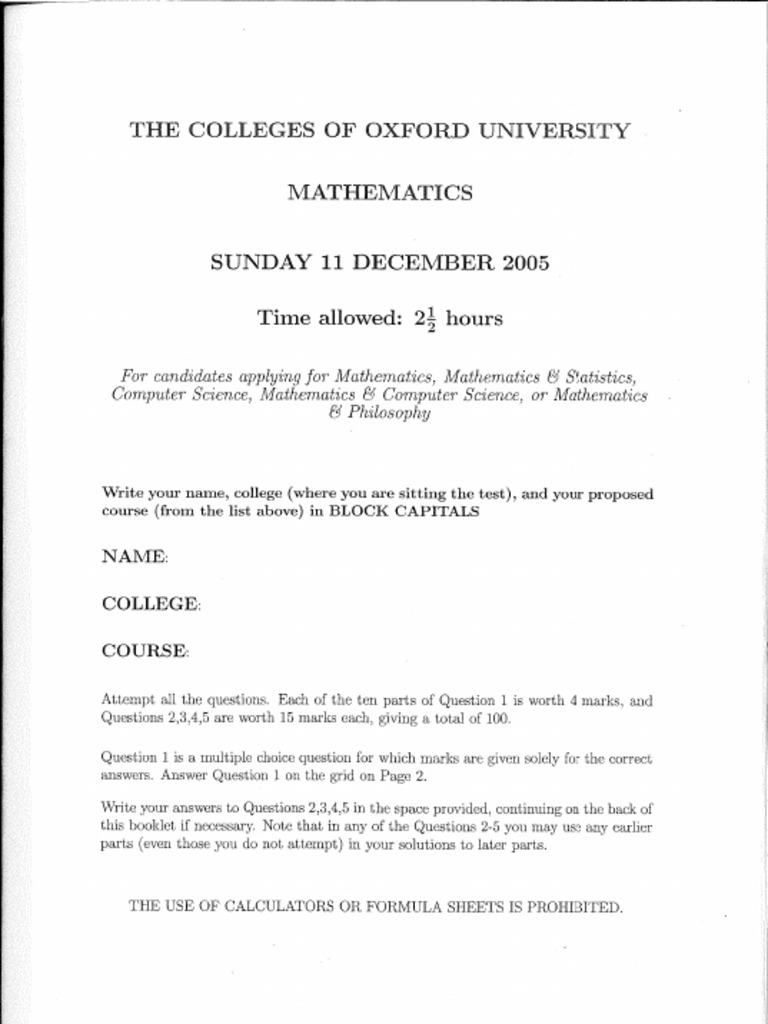 MAT 2005 Past Paper | PDF