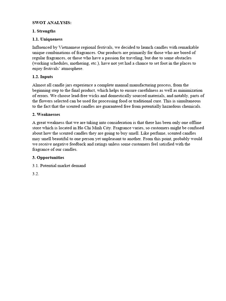 Unique Scented Candles SWOT Analysis | PDF