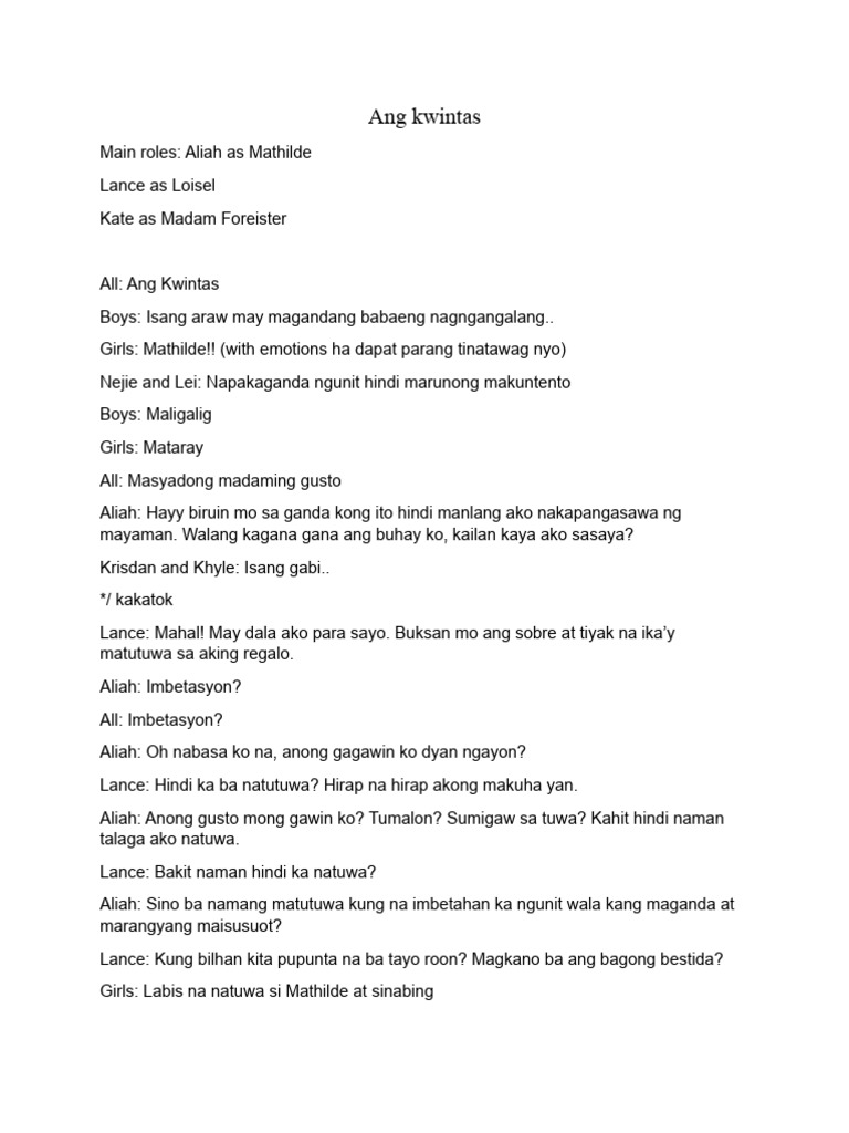 Ang Kwintas Script | PDF