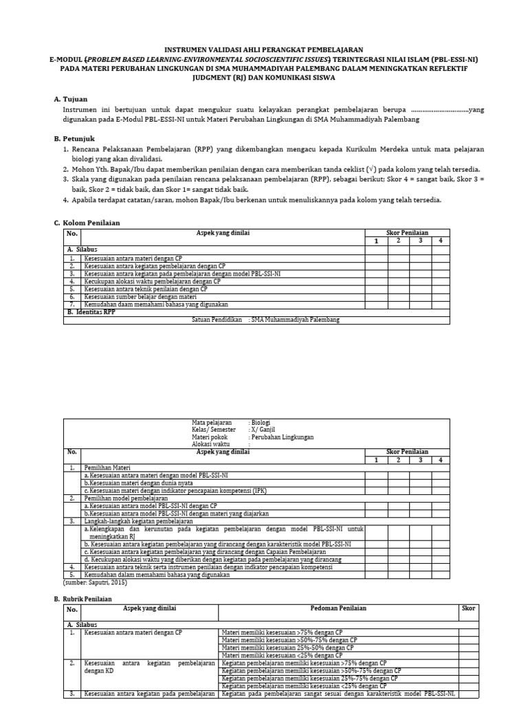Lembar Validasi Media Perangkat Pembelajaran Materi Bahasa Dan