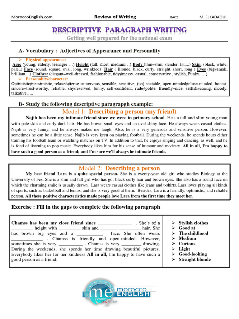 Descriptive Paragaph Writing | PDF | Fashion | Human Appearance