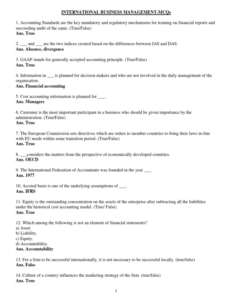 INTERNATIONAL BUSINESS MANAGEMENT MCQs | PDF