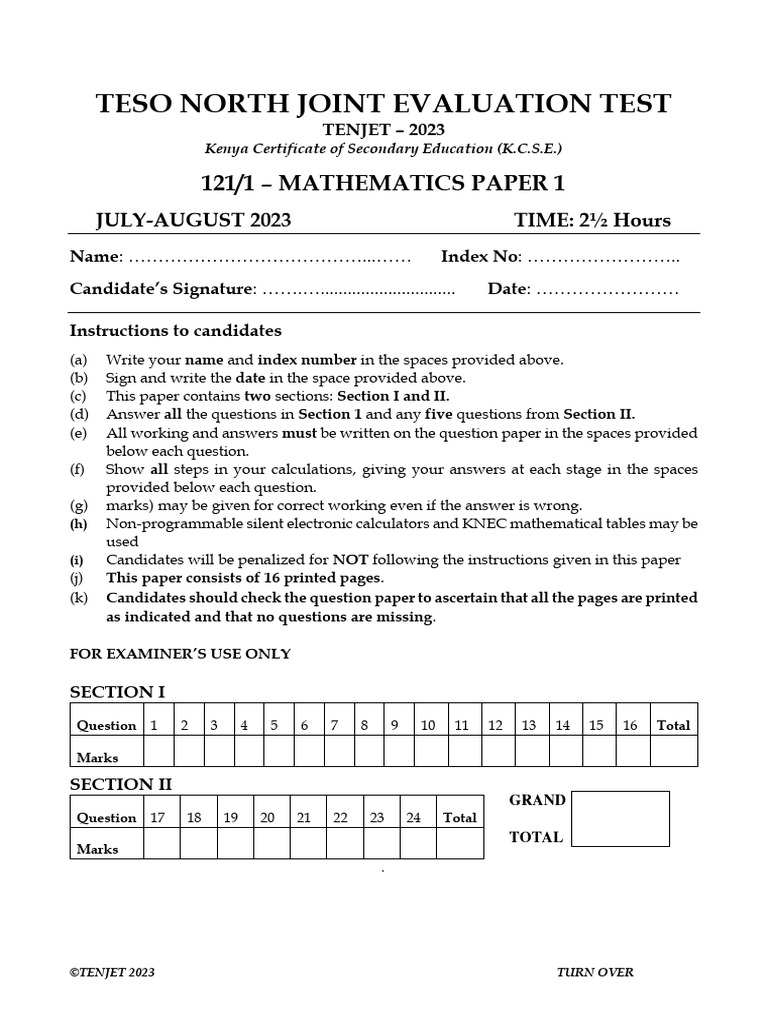 Mathematics Tenjet PP1 QNS | PDF | Circle | Angle
