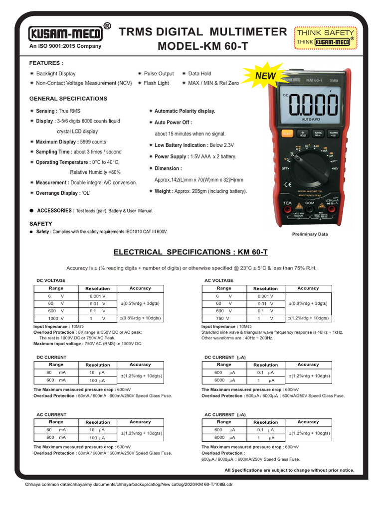 Trms Digital Multimeter: Model-Km 60-T | PDF