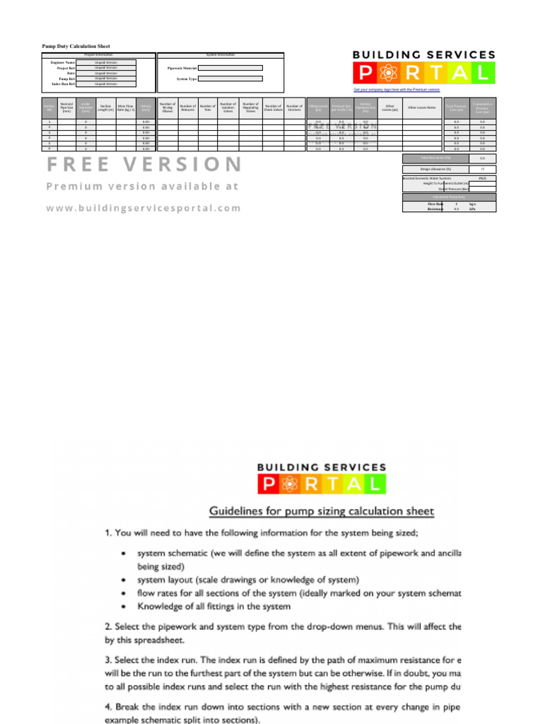 Pump-duty-calculation-sheet-free-version-2020 | PDF | Pump | Valve