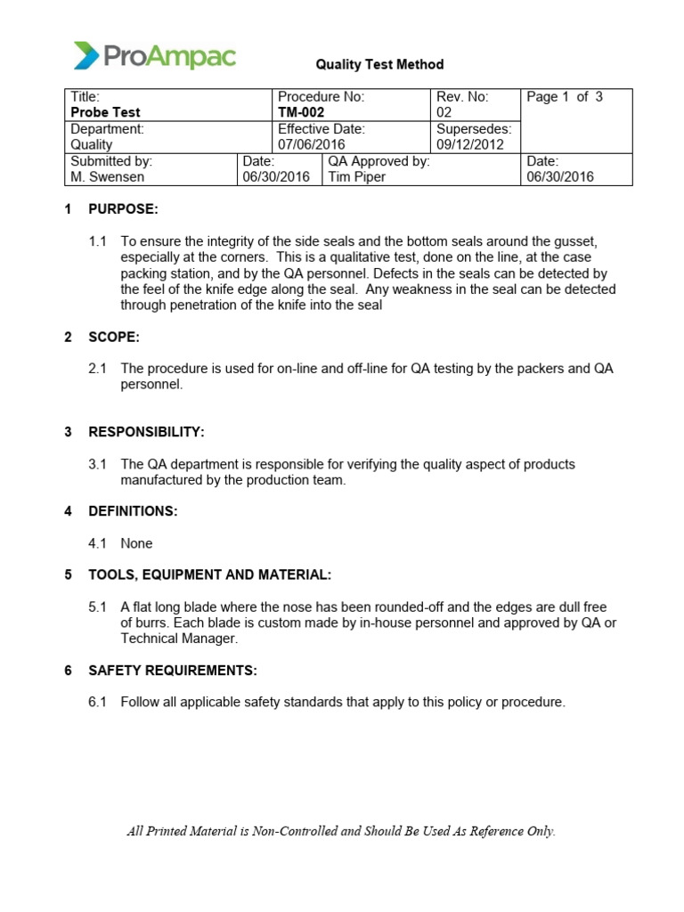 TM-002 REV 02 Probe Test | PDF | Quality Assurance | Business Process
