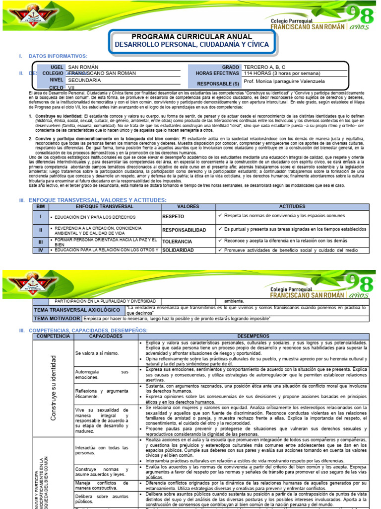 Programacion - Anual - DPCC3 (14) 2023 | PDF | Aprendizaje | Derechos humanos