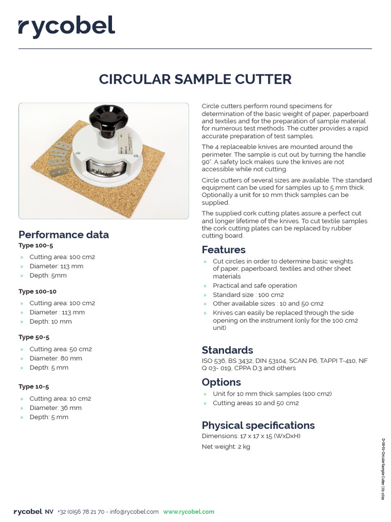 D 08 01 Circular Sample Cutter | PDF | Equipment | Manufactured Goods