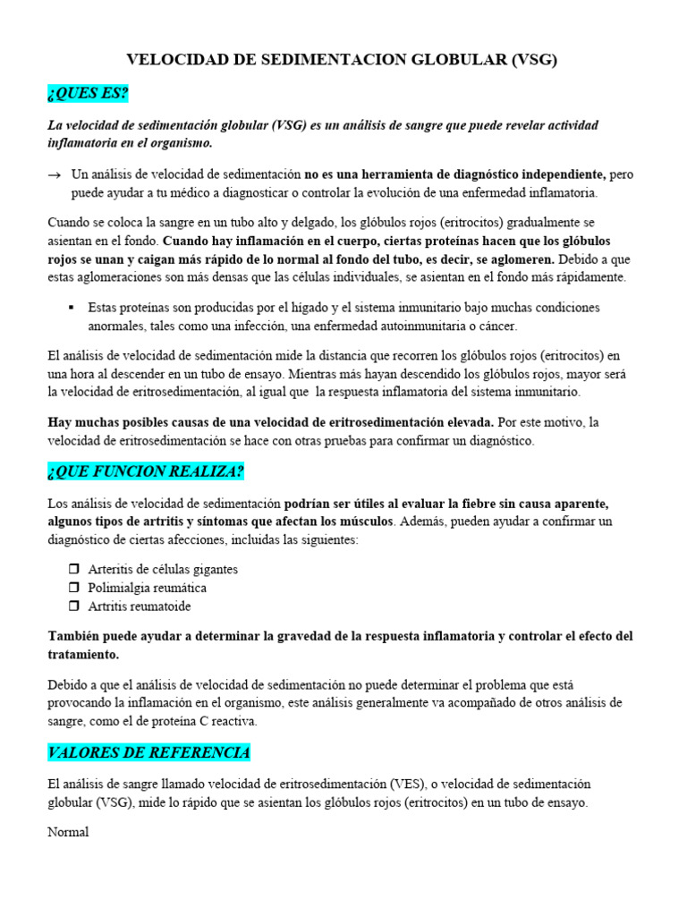 Análisis De Velocidad De Sedimentación Globular Pdf