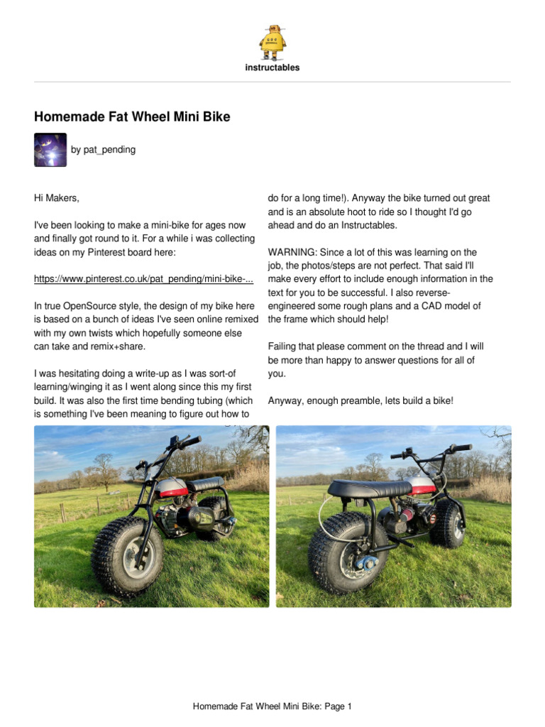 Ultimate Fat Boy Mini Bike | PDF