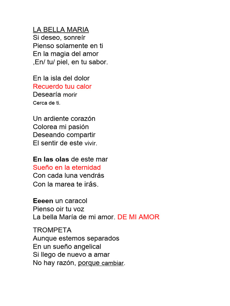 La Bella María: Poema de Amor y Nostalgia | PDF
