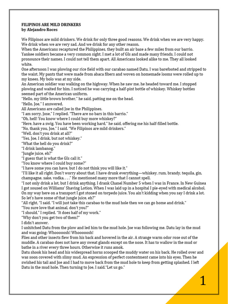 Excerpt of Short Stories Written by Filipino Writers | PDF