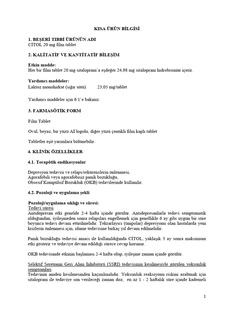 Citol-20mg-Film-Tablet Reactions | PDF