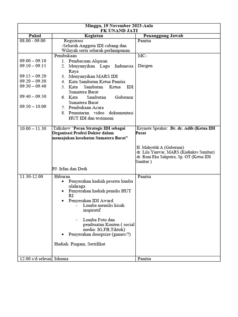 RUNDOWN ACARA PUNCAK Terbaru | PDF