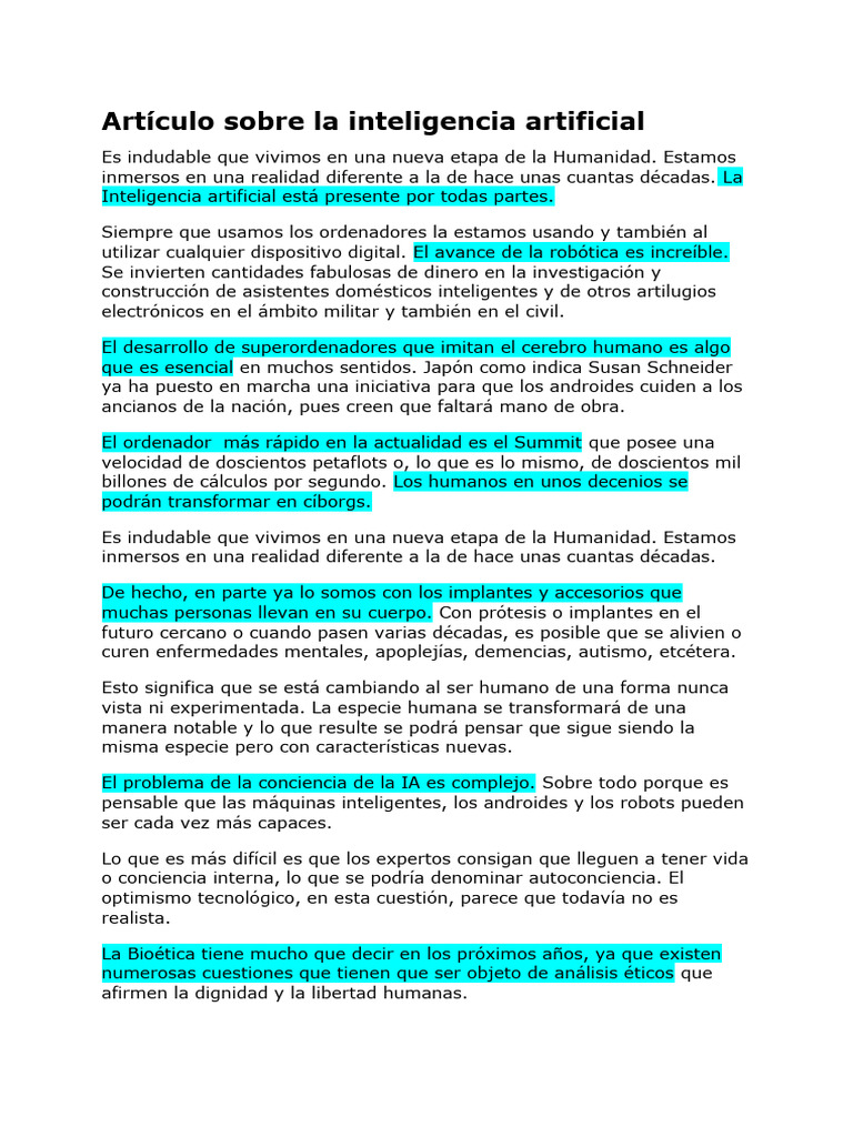 Artículo sobre la inteligencia artificial | PDF | Inteligencia ...