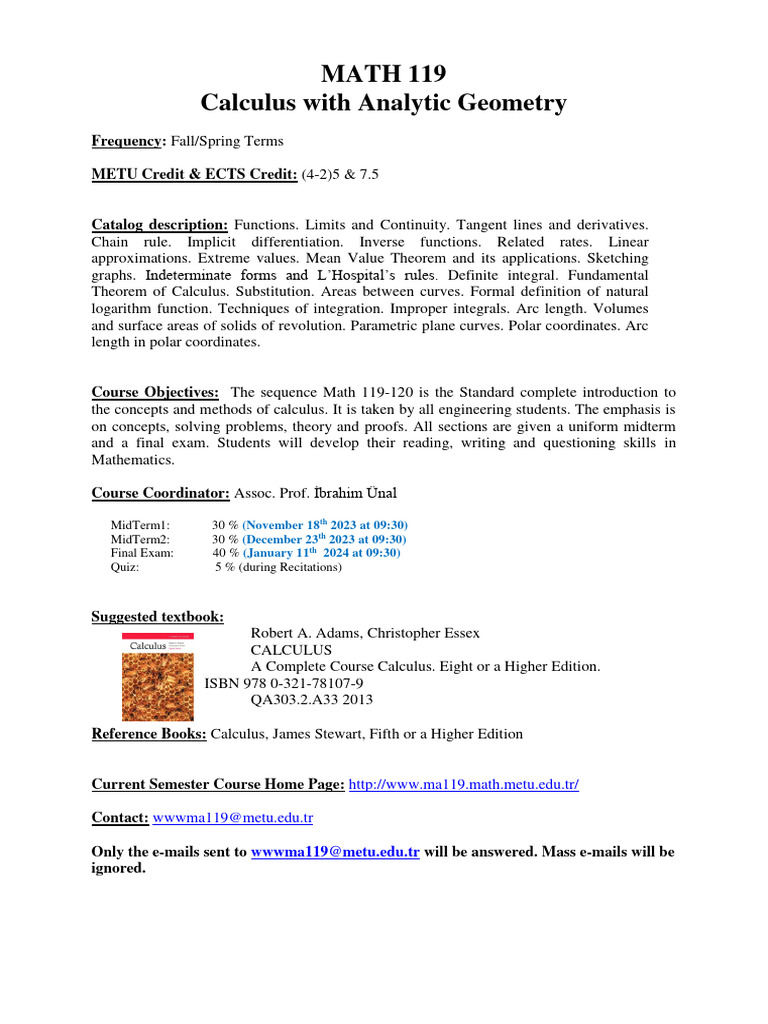 MATH119 Course Syllabus and Policy Ver 01 | PDF | Teaching Methods & Materials