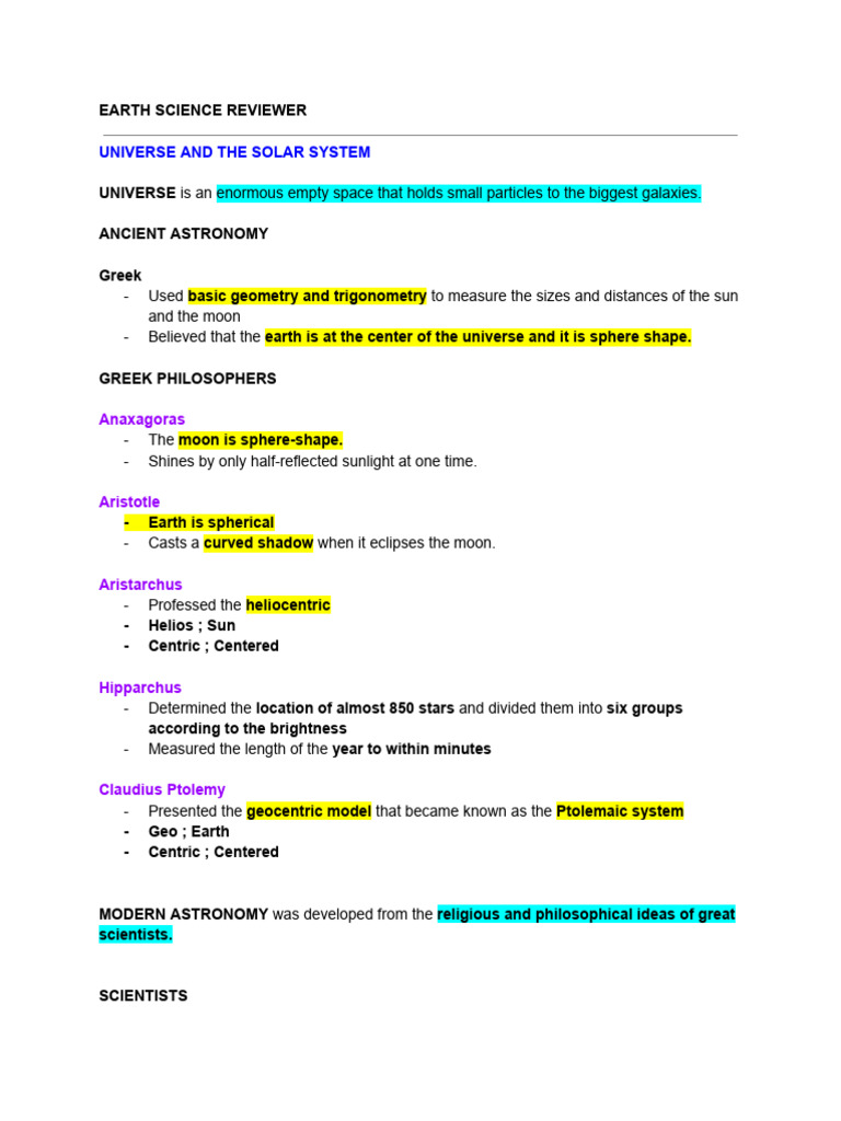 Earthscie Reviewer | PDF | Minerals | Atmosphere Of Earth