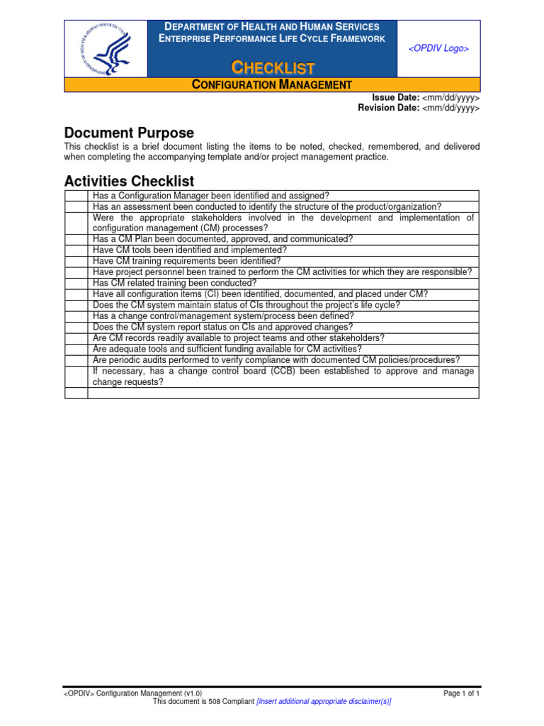 EPLC Configuration Management Checklist | PDF