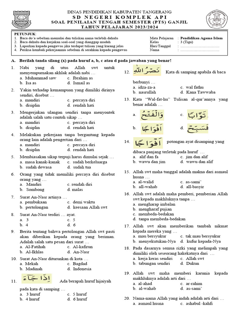 Soal Pai Kelas 3) | PDF | Agama & Spiritualitas