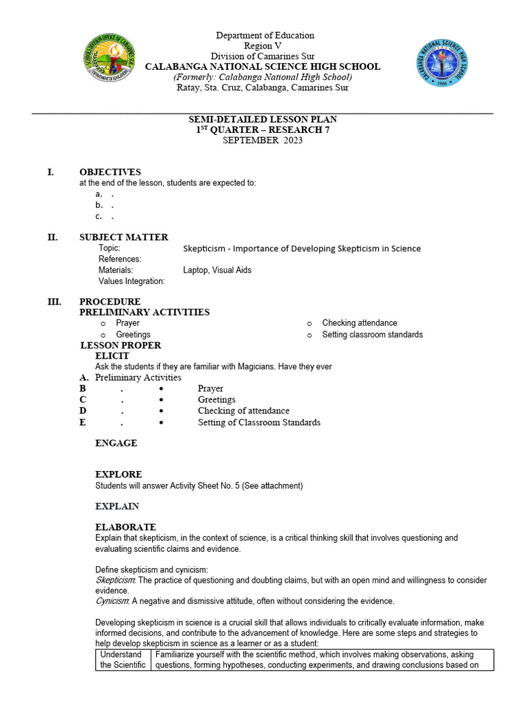 LP - SKIPTICISM - Importance of Developing Skepticism in Science | PDF