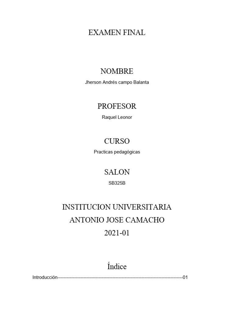 Examen Final Practica 01 | PDF | Maestros | Evaluación