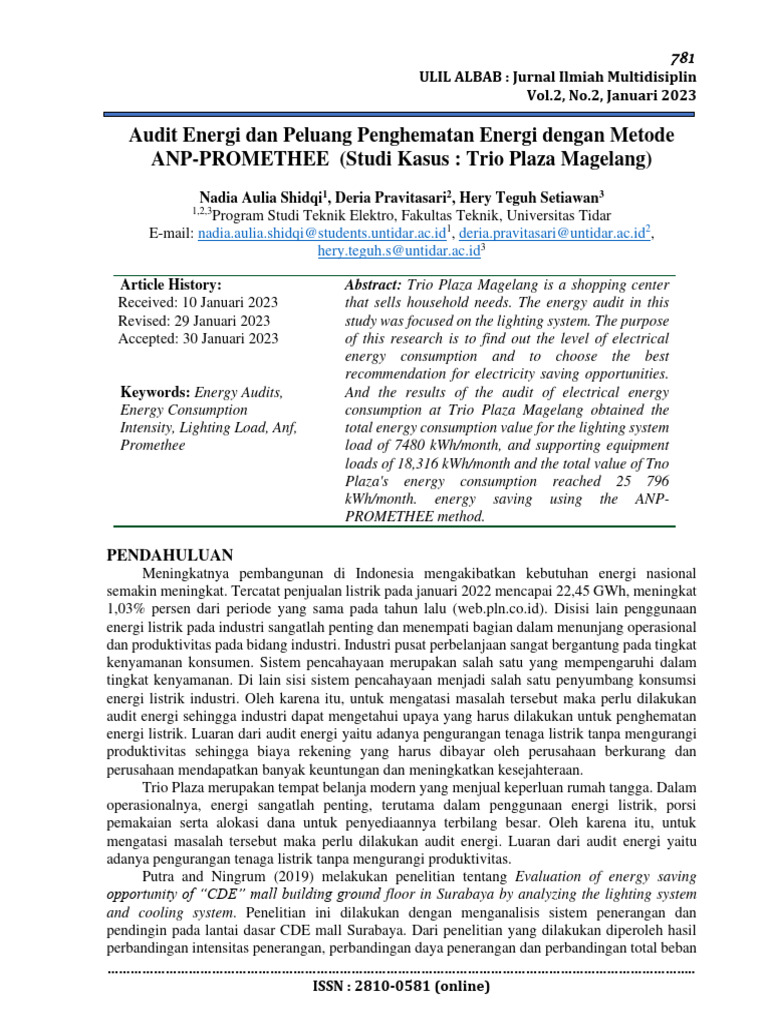 Audit Energi Trio Plaza Magelang: ANP-PROMETHEE | PDF