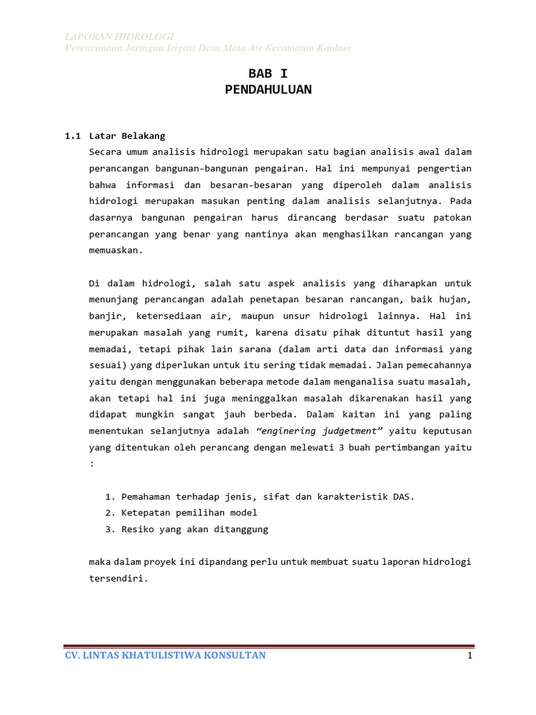 Bab 1. Lap Hiidrologi Kaubun | PDF