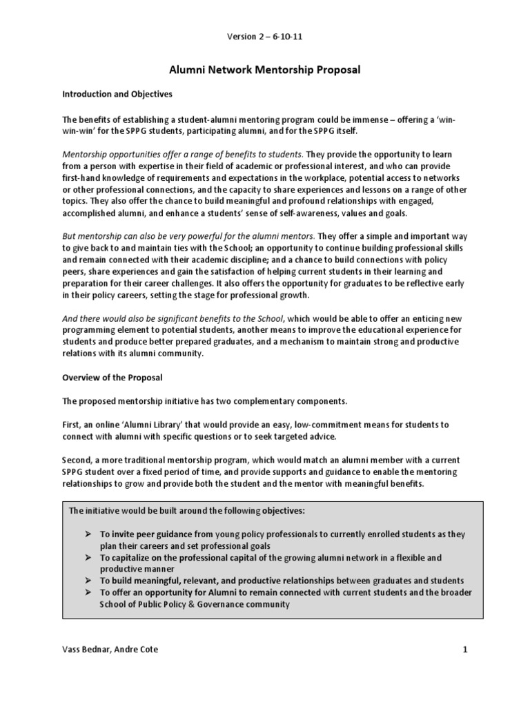 Alumni Network Mentor Ship Proposal (6!10!11) FINAL | PDF | Mentorship ...