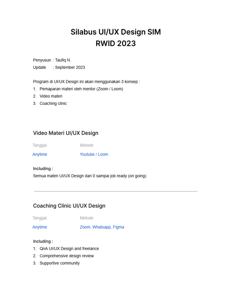 Silabus Kursus UI/UX Design RWID 2023 | PDF