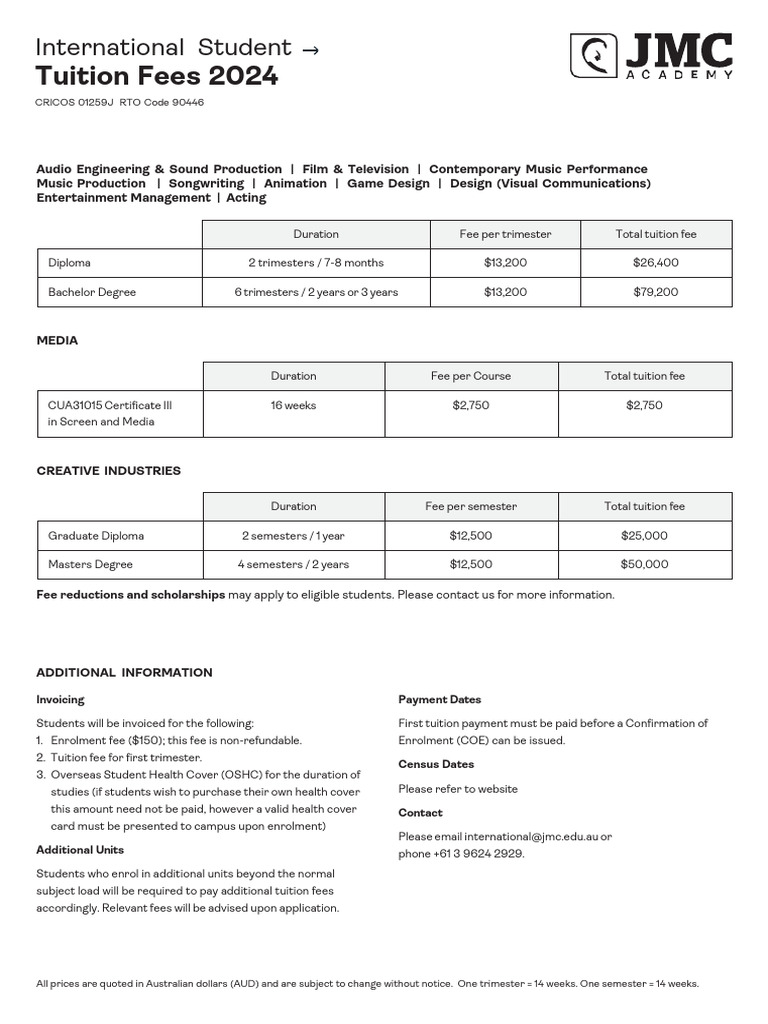 JMC International Fee Sheet 2024 v11 | PDF | Fee