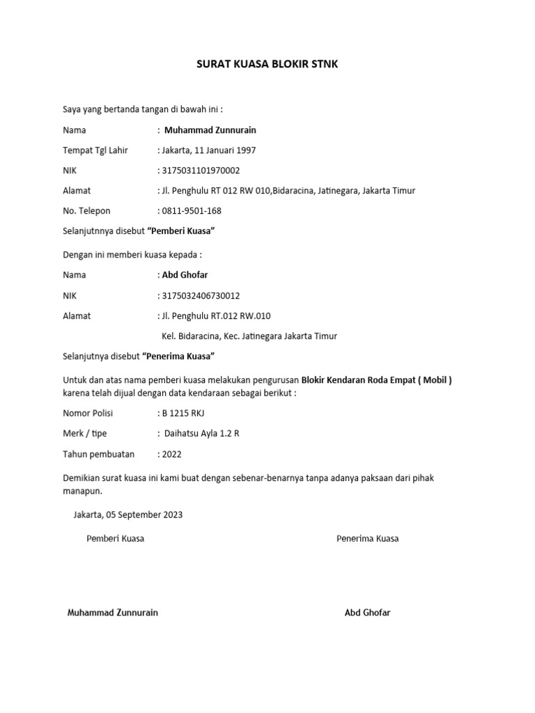 Surat Kuasa Blokir STNK | PDF