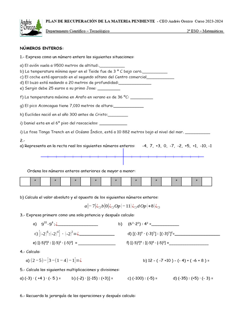 Recuperación de La Materia Pendiente de 2º Eso | PDF | Álgebra ... Recuperación de La Materia Pendiente de 2º Eso | PDF | Álgebra ...