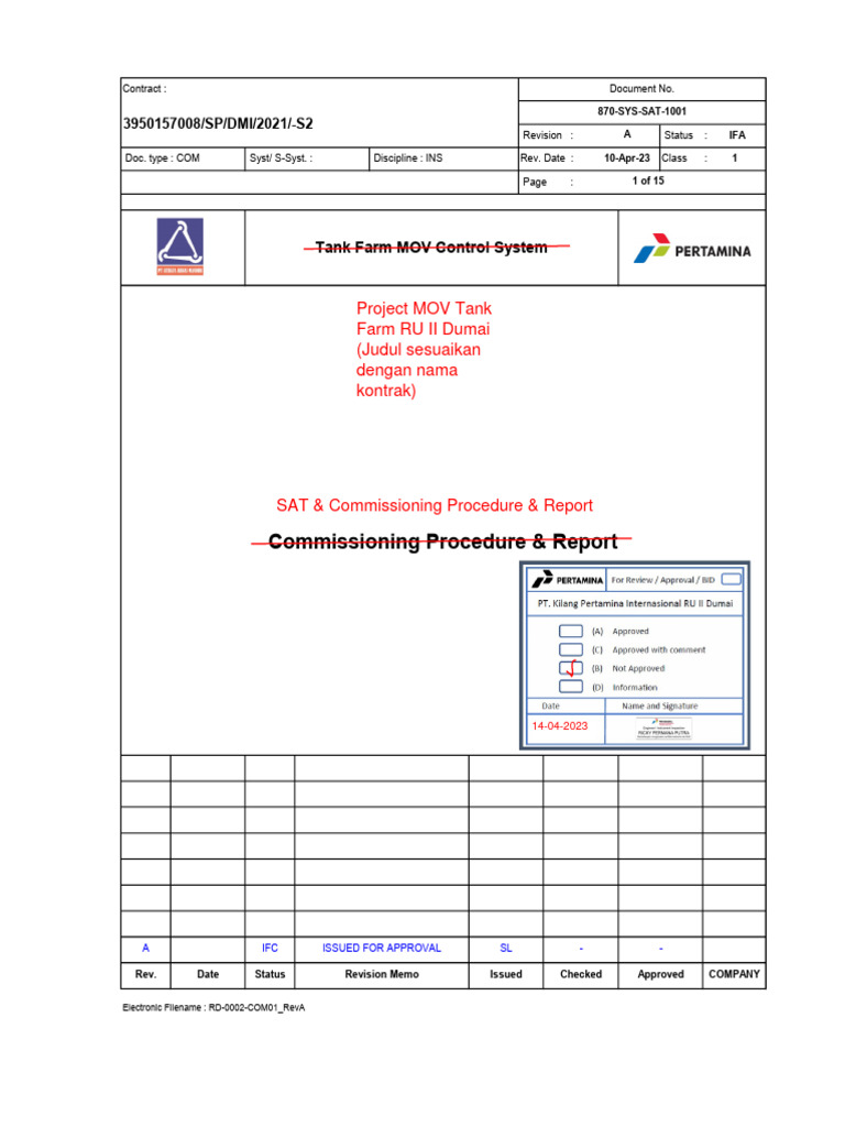 SAT Commissioning Procedure R0 (Not Approved) | PDF | Systems Engineering