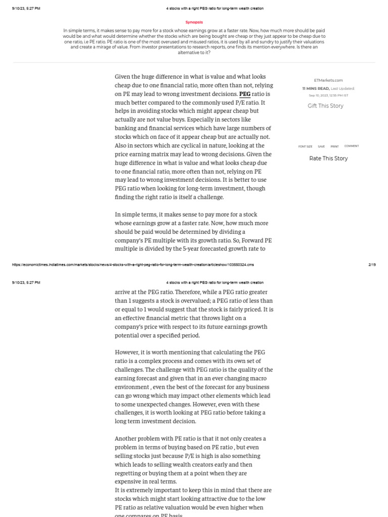 4 Stocks With A Right PEG Ratio For Long-Term Wealth Creation | PDF ...