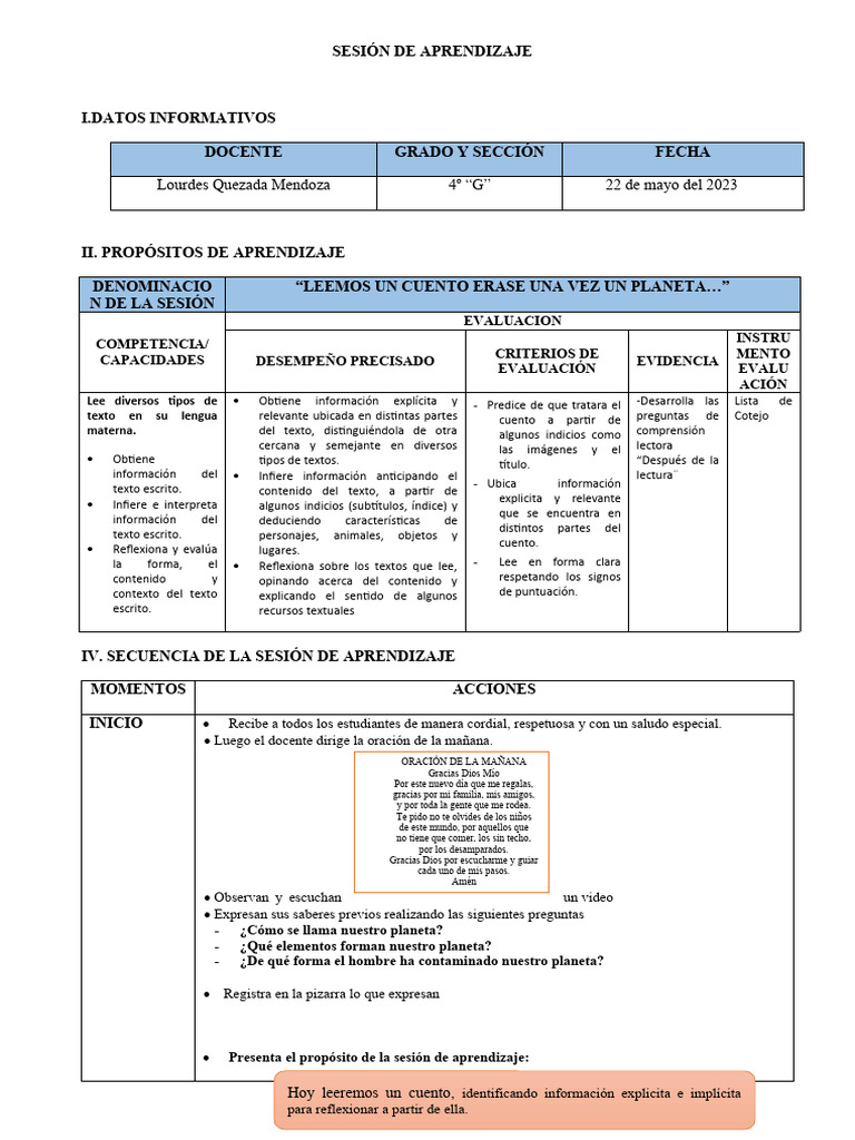 Sesion de Aprendizaje 1 - Comunicacion | PDF