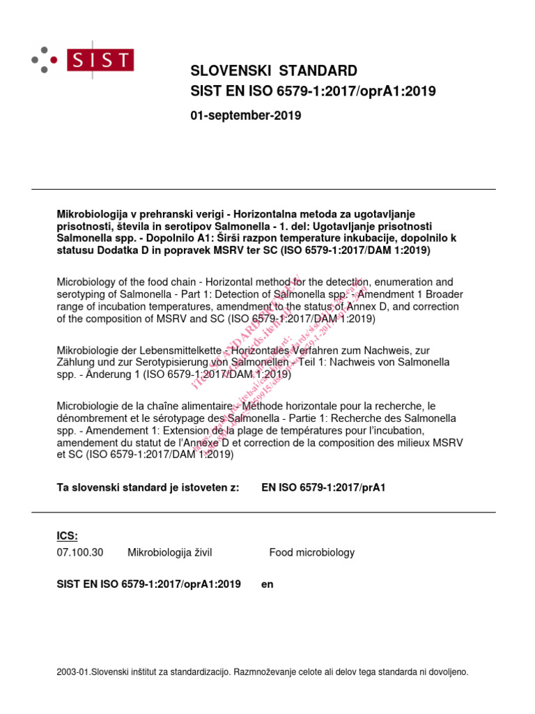 SIST EN ISO 6579 1 2017 Opra1 2019 | PDF