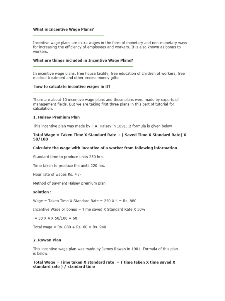 Incentive Wage Plans Explained | PDF | Incentive | Wage