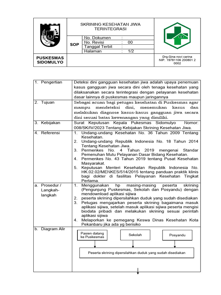 SOP Skrining Jiwa | PDF | Pengembangan Diri | Sains & Matematika