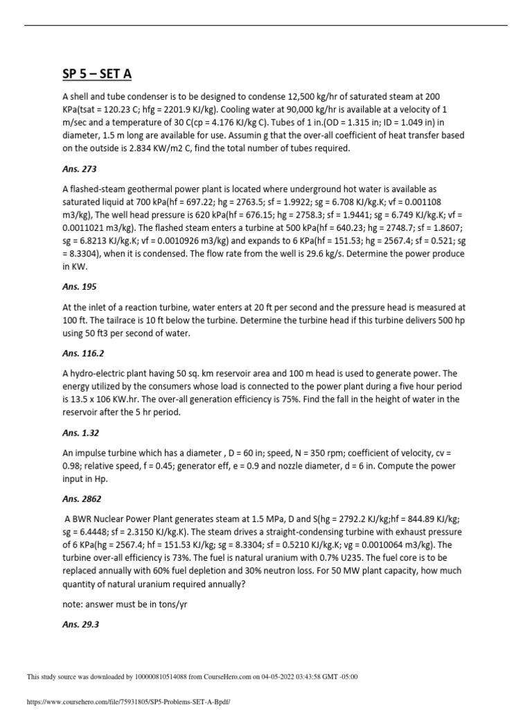 SP5 Problems SET A B PDF | PDF | Nuclear Reactor | Boiler SP5 Problems SET A B PDF | PDF | Nuclear Reactor | Boiler