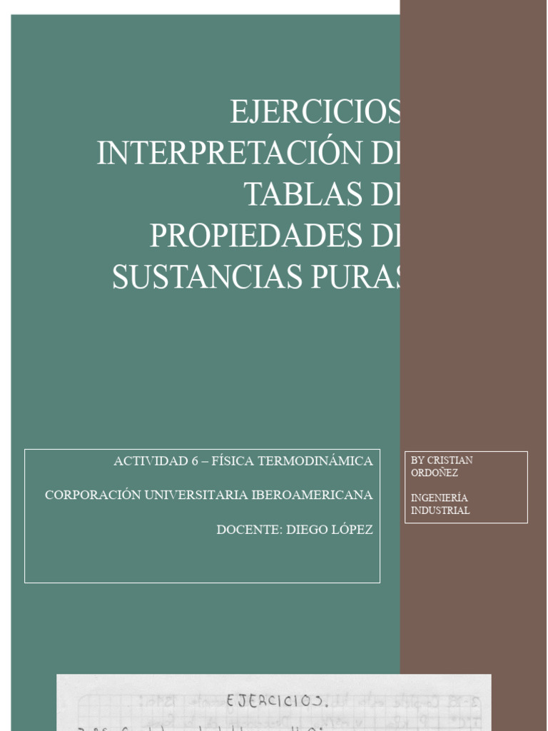 Actividad 6 - Ejercicios Interpretación de Tablas de Propiedades de Sustancias Puras | PDF