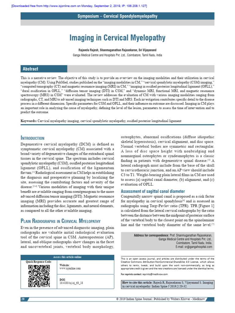 Imaging Cervical Myelo | PDF | Vertebral Column | Vertebra
